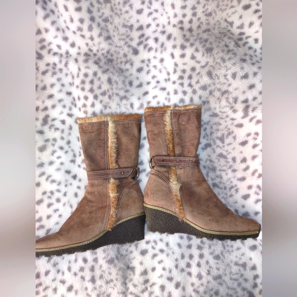 Eric Michael | Shoes | Eric Michael Distressed Leather Fur Trim Faux ...